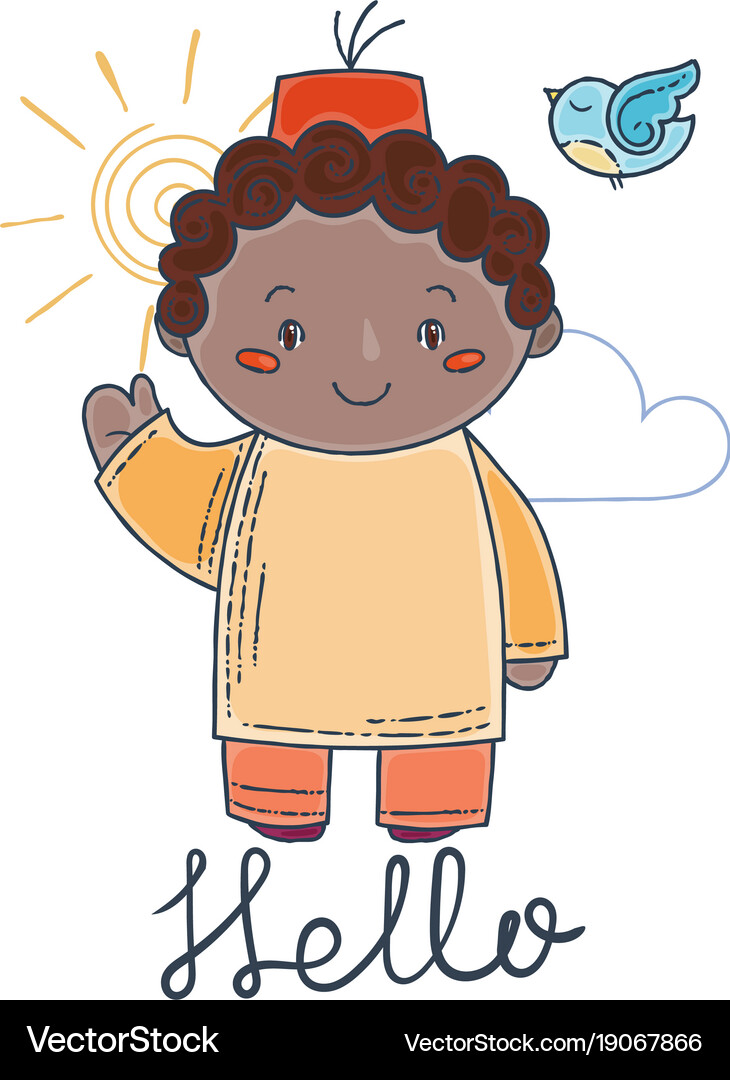 Cute and happy boy say hello Royalty Free Vector Image