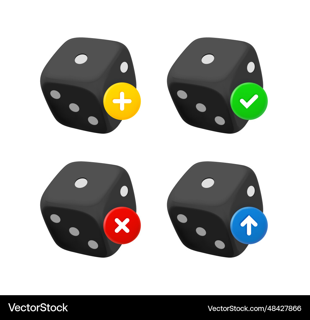 Dice icon set with different pictograms 3d icons Vector Image