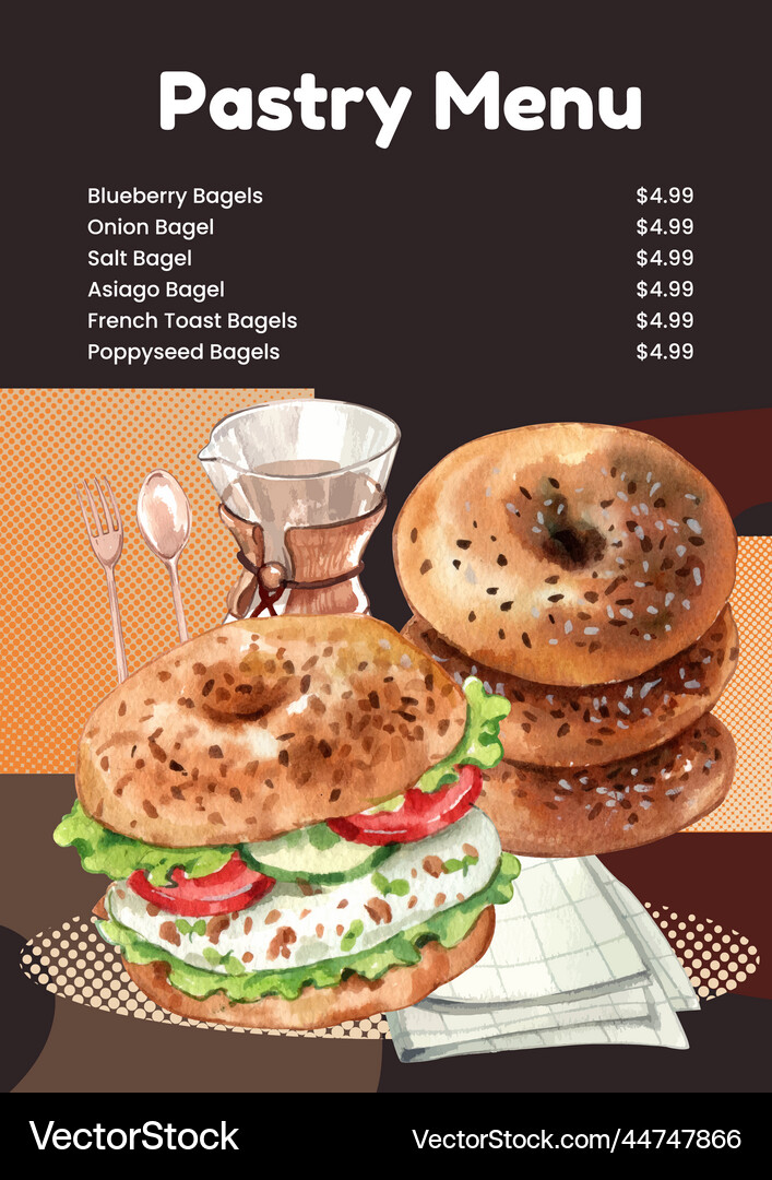 Menu template with bagel day conceptwatercolor Vector Image