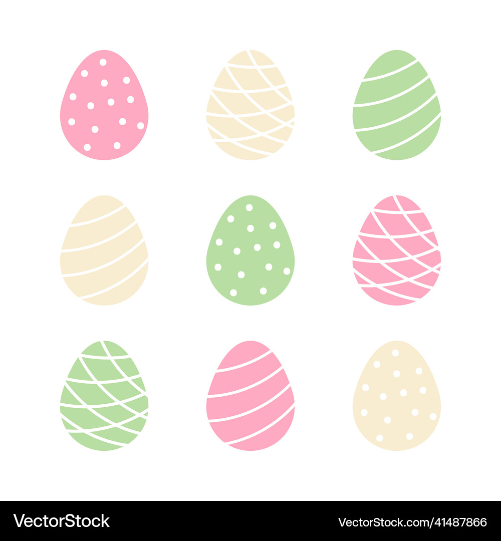 Pastel colors decorated easter eggs set Royalty Free Vector