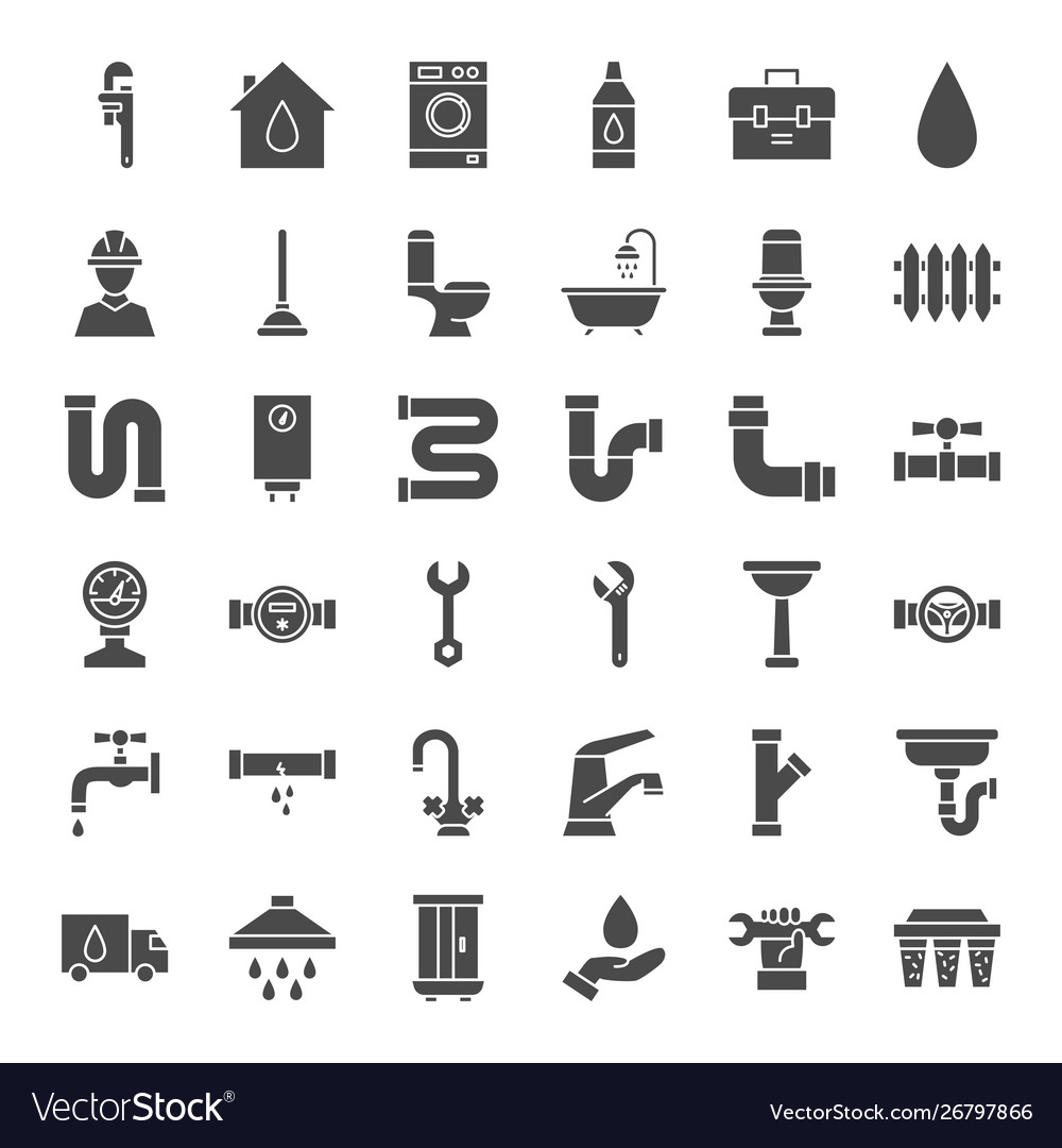 Plumbing solid web icons Royalty Free Vector Image