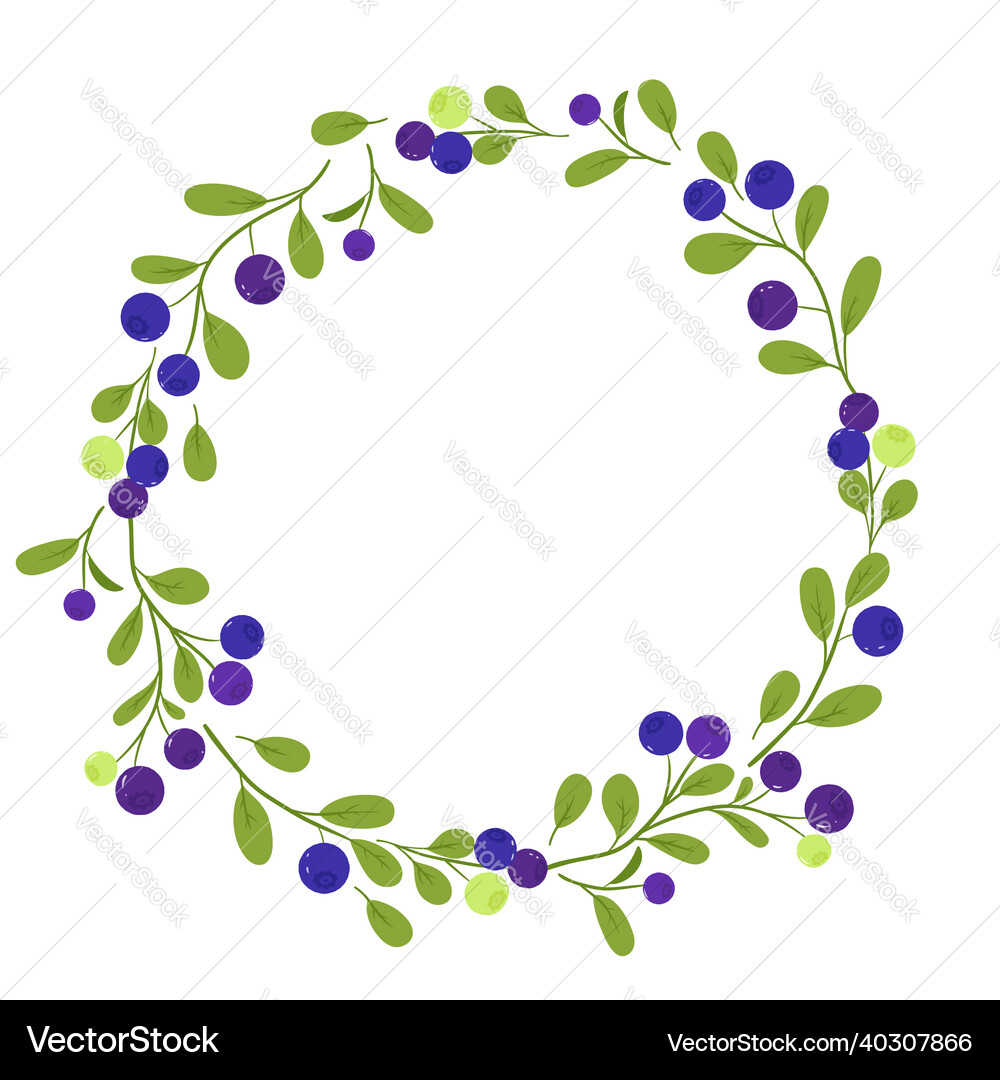 Round frame of blueberries isolated on white Vector Image