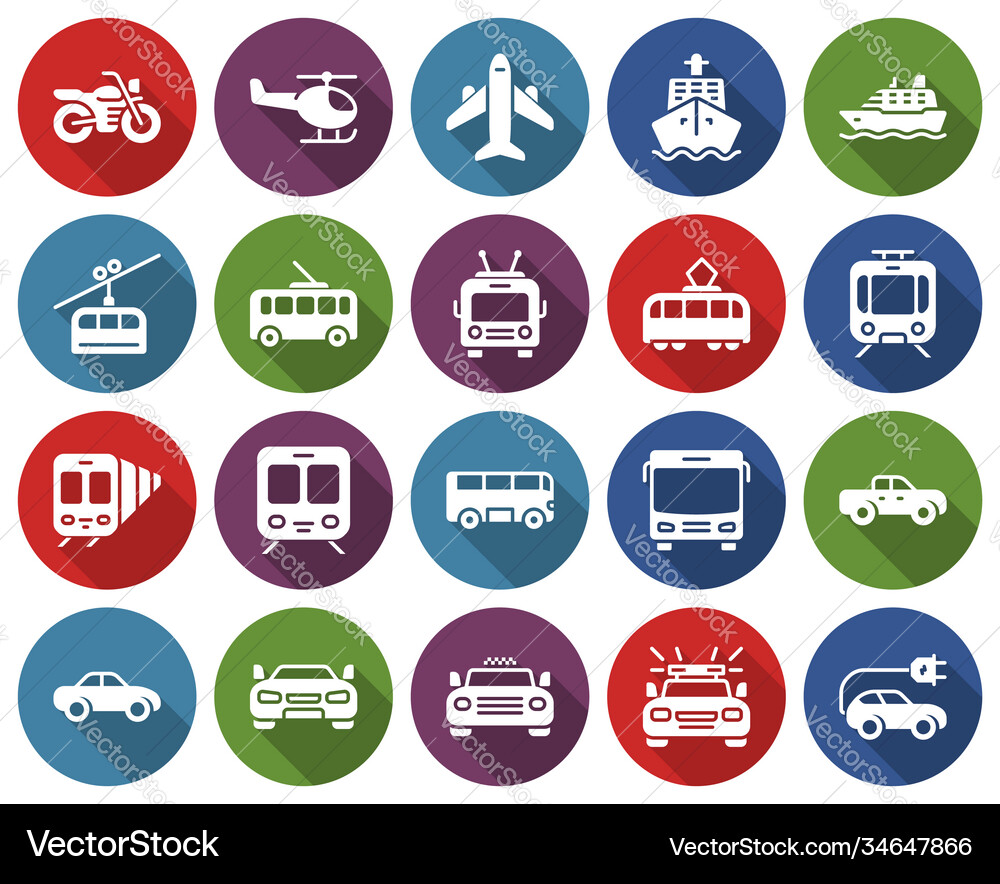 Round icons set some transport facilities with Vector Image