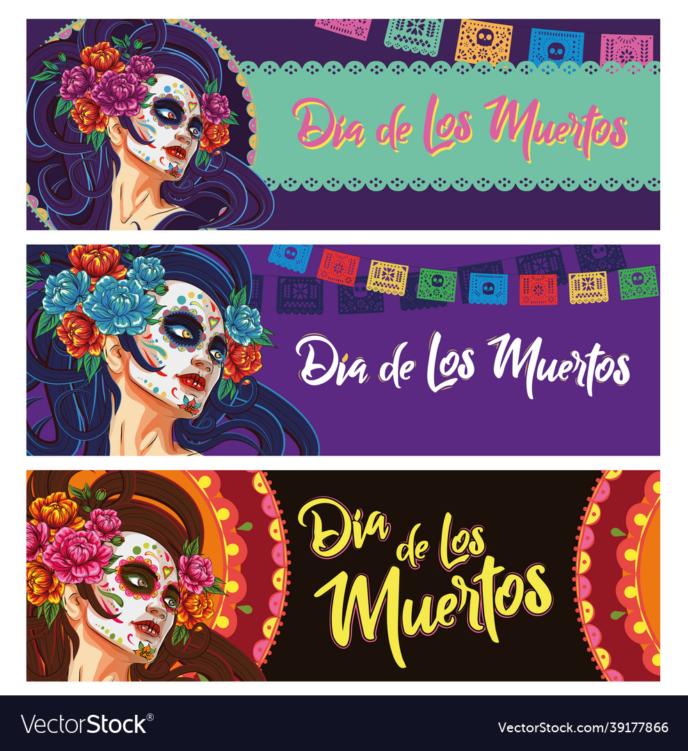 Set of banners dia de los muertos day the dead Vector Image