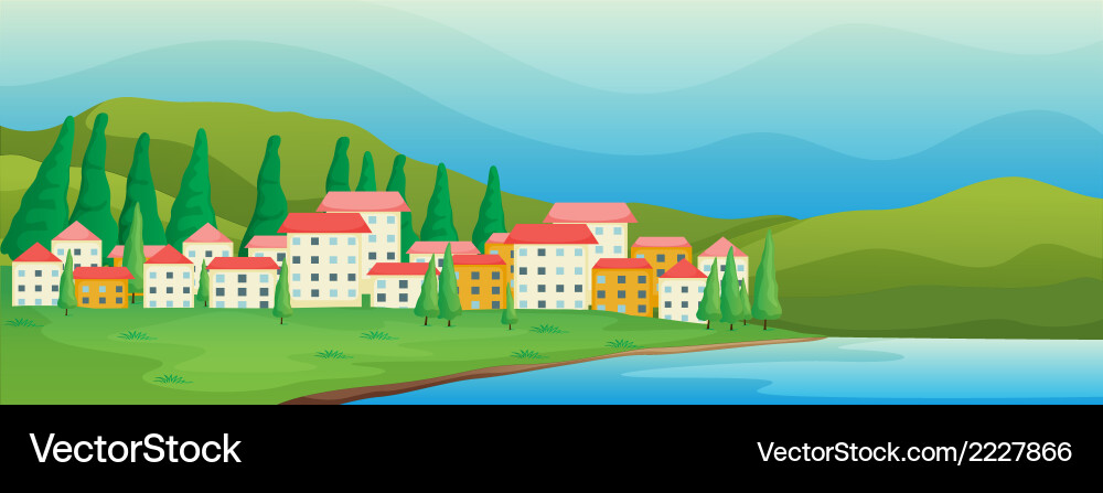 Tall buildings near river Royalty Free Vector Image