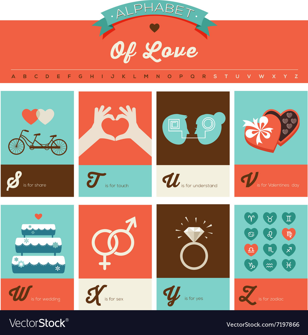 Valentines day abc alphabet poster Royalty Free Vector Image
