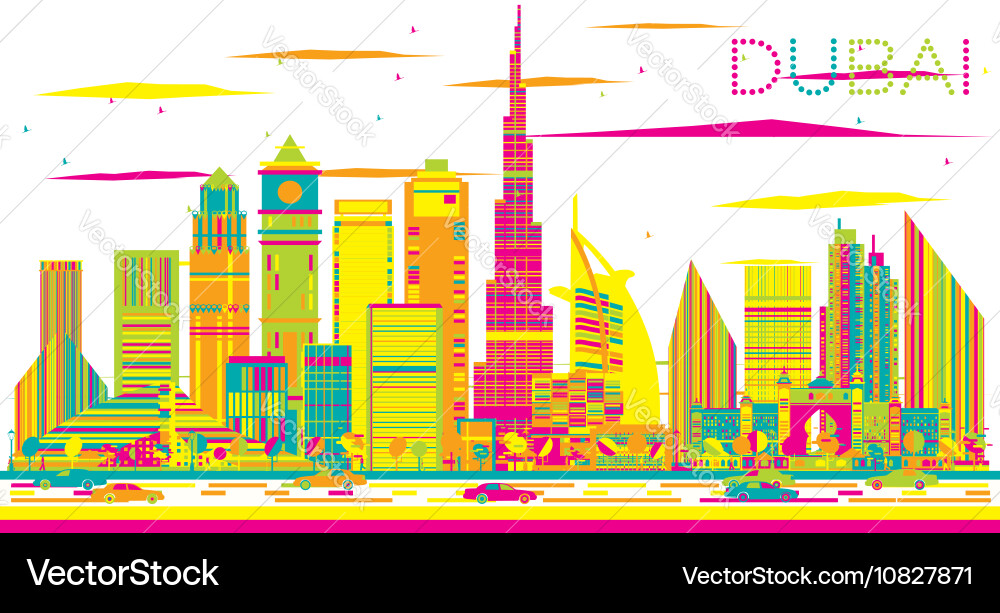 Abstract dubai skyline with color buildings Vector Image