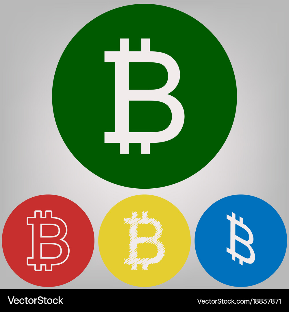 Bitcoin sign 4 white styles icon at 4 Royalty Free Vector
