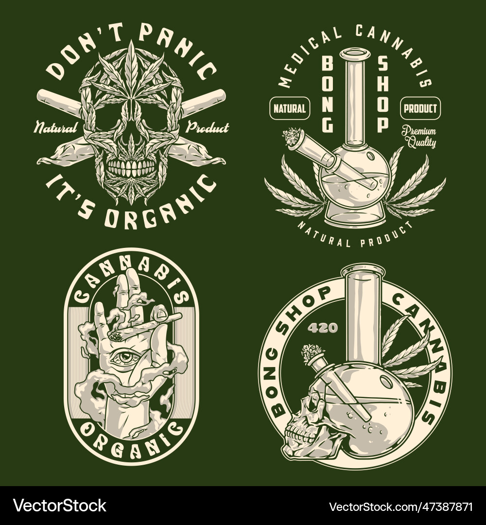 Cannabis shop set flyer monochrome Royalty Free Vector Image
