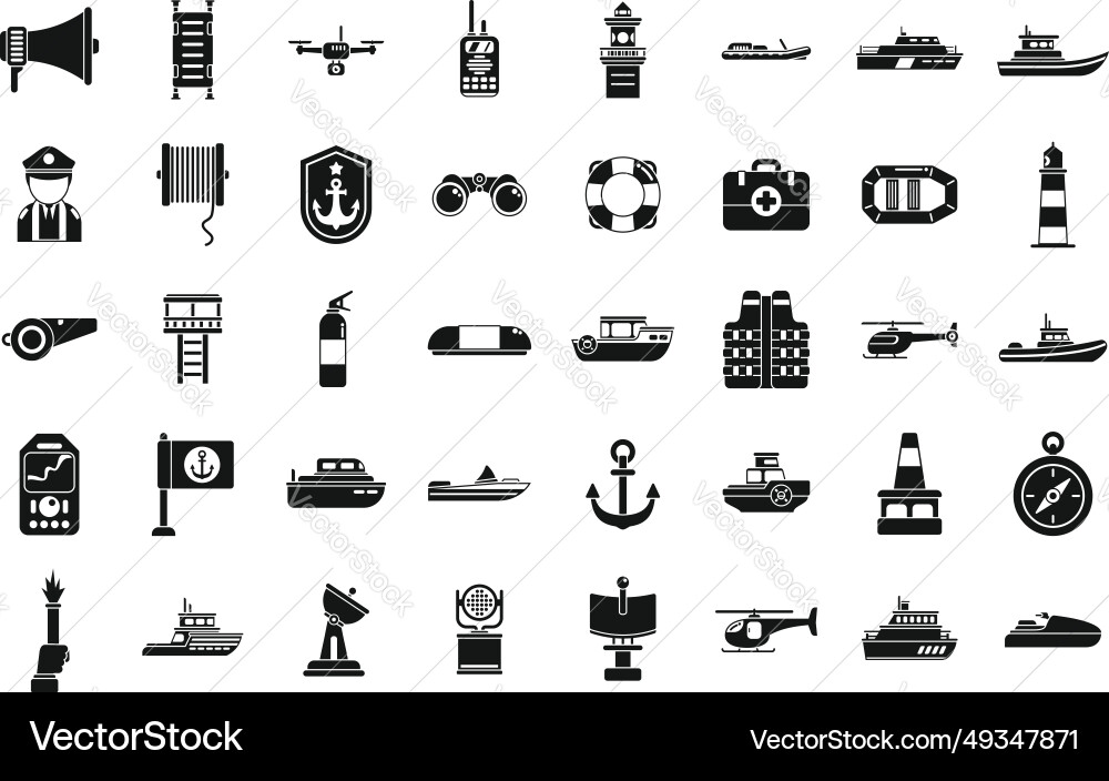 Coast guard icons set simple sea ship Royalty Free Vector