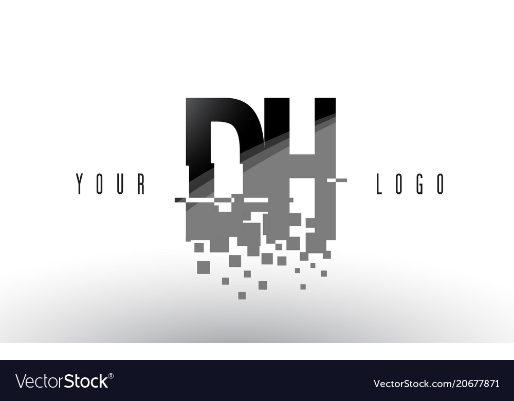 Dh d h pixel letter logo with digital shattered Vector Image