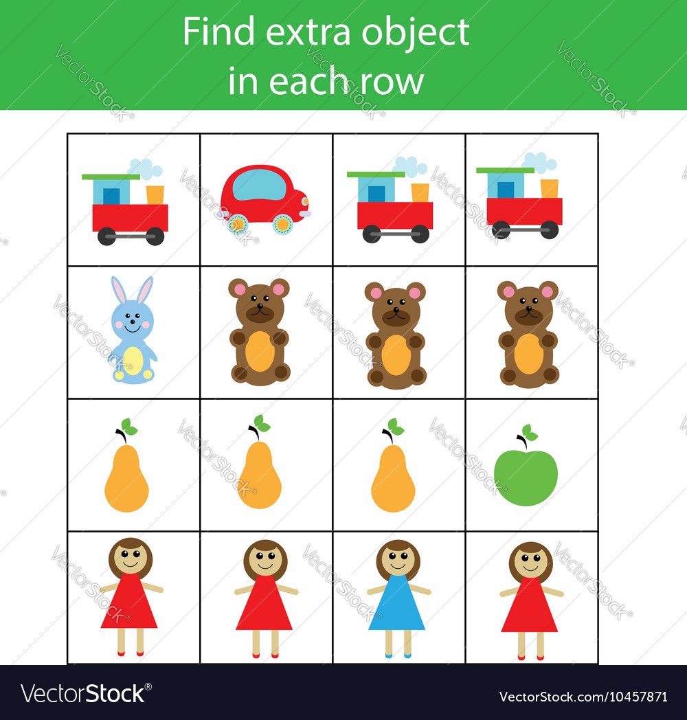 Find extra object in row educational children Vector Image