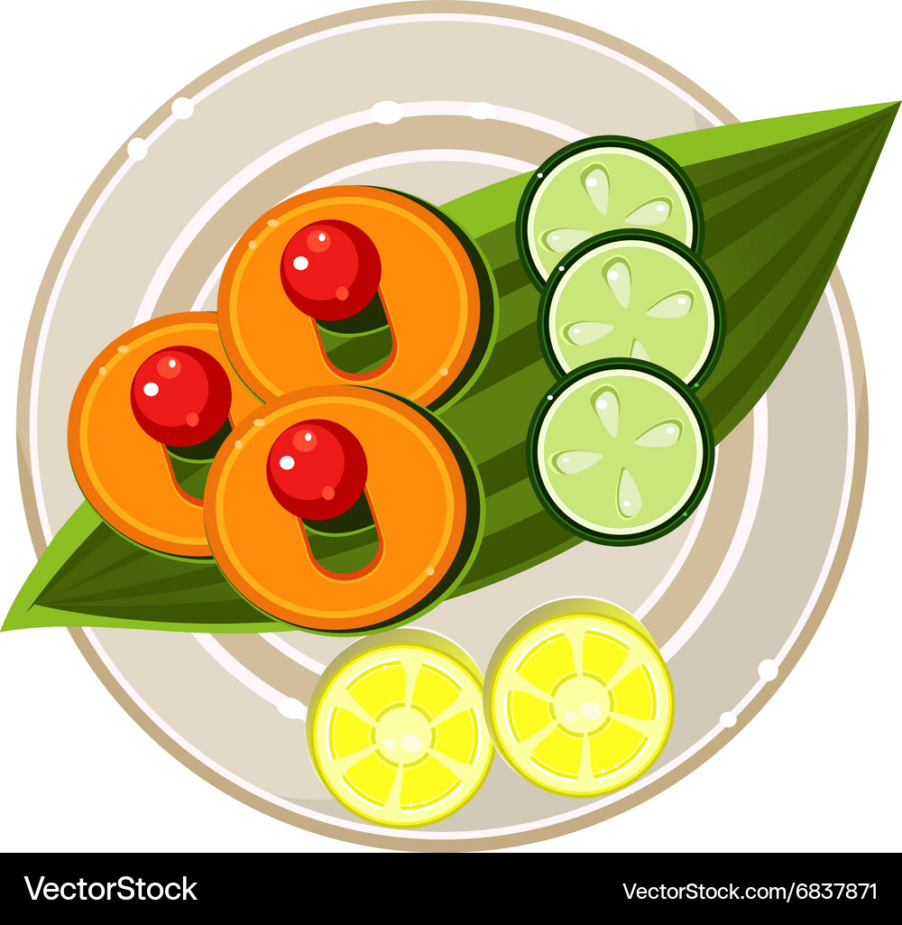Island food on a palm tree leaf served Royalty Free Vector