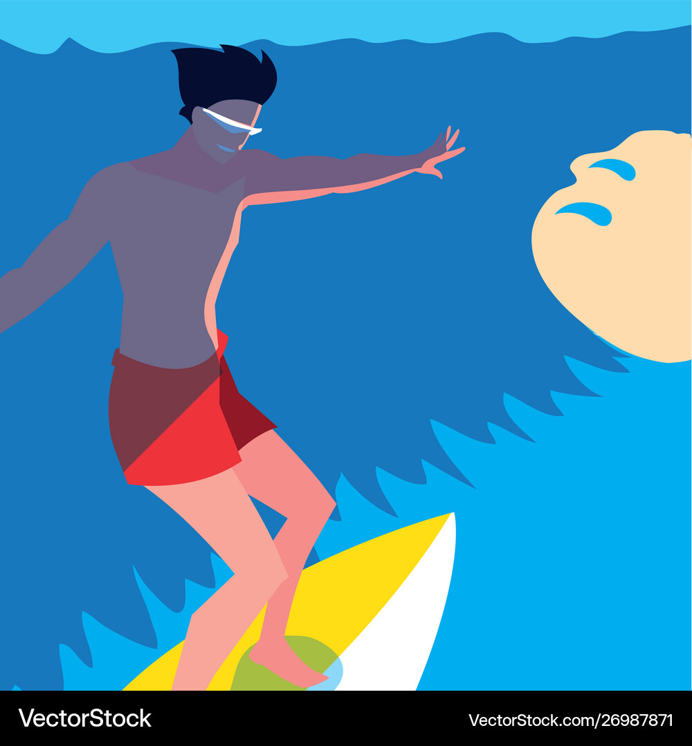Man in surfboard in wave avatar character Vector Image