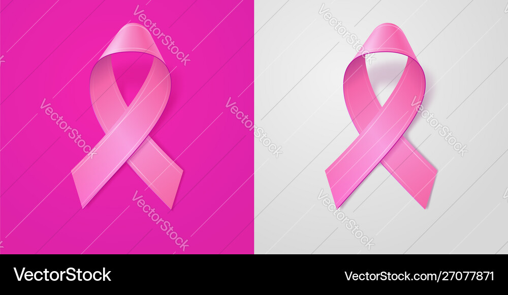 Realistic pink ribbon on light and gray Royalty Free Vector