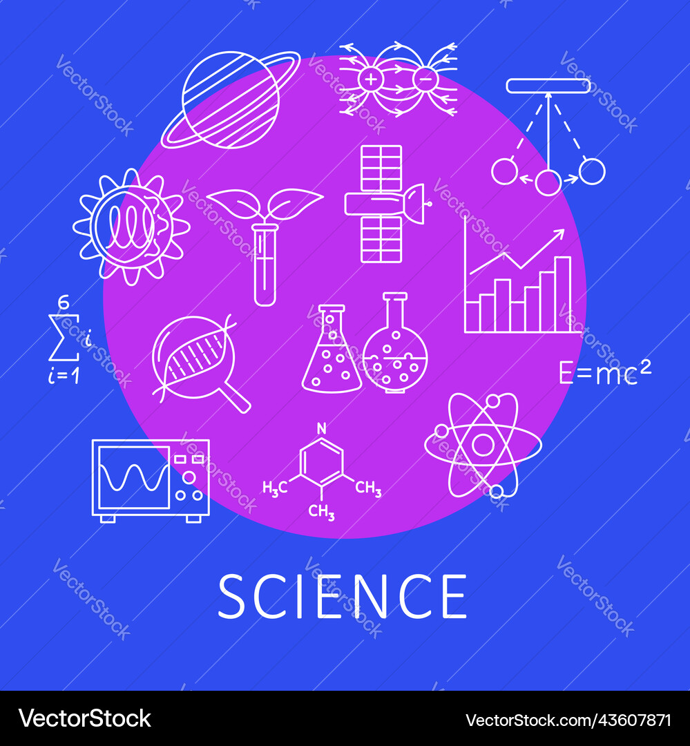 Science banner with icons in line style Royalty Free Vector