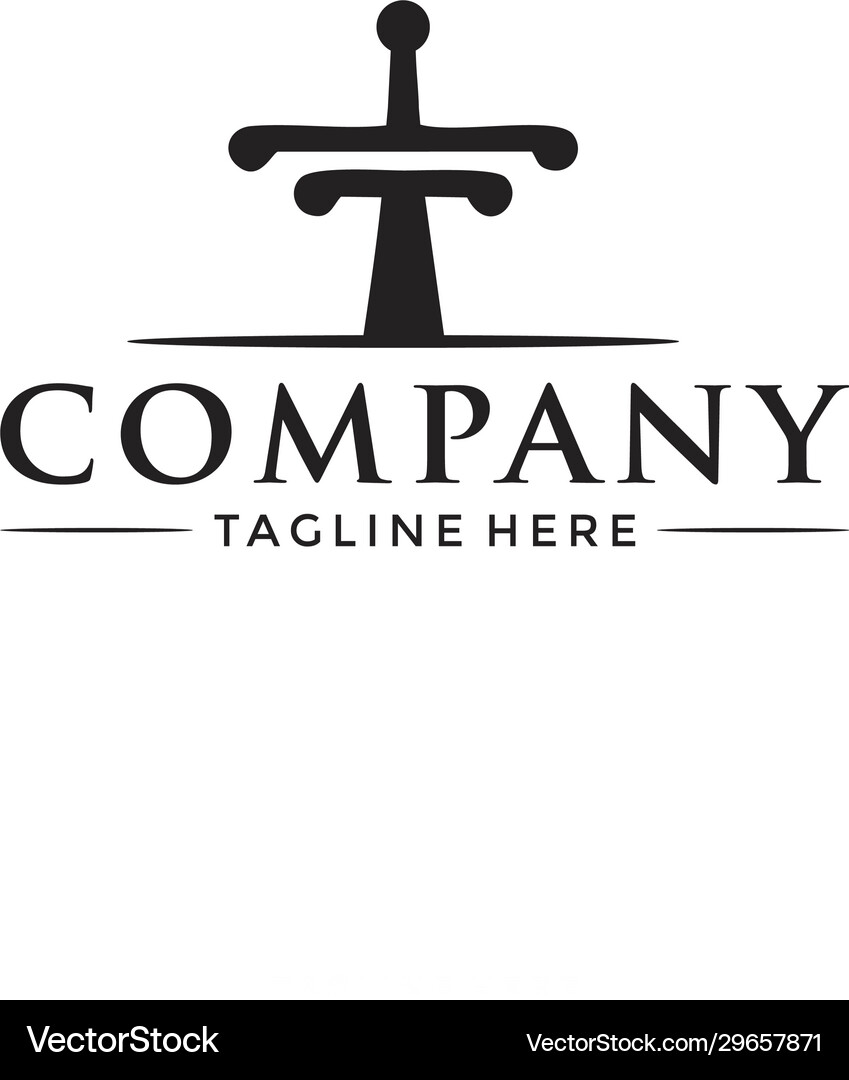 Simple stylized black metal battle sword logo Vector Image