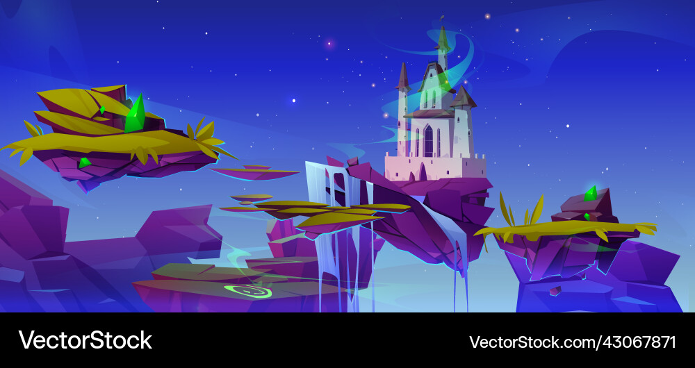 Summer landscape with castle and floating islands Vector Image