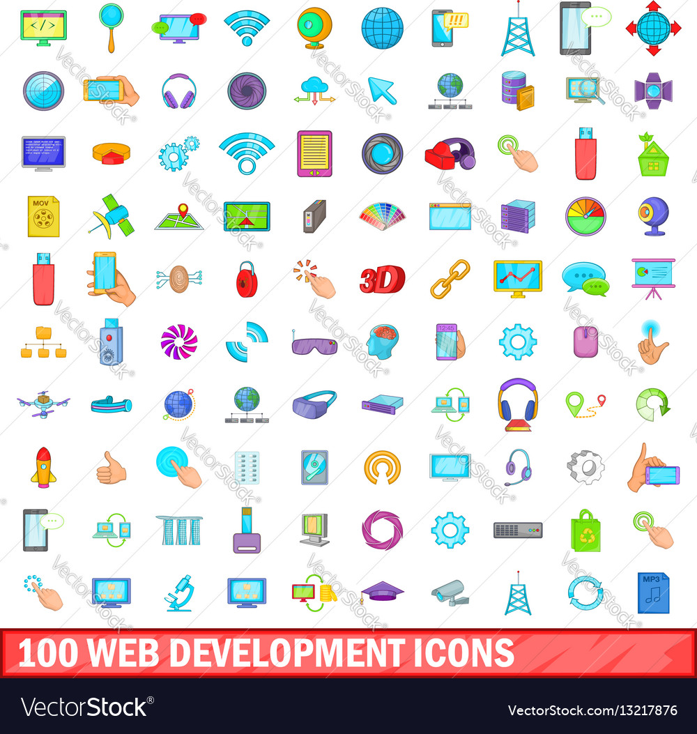 100 web development icons set cartoon style Vector Image
