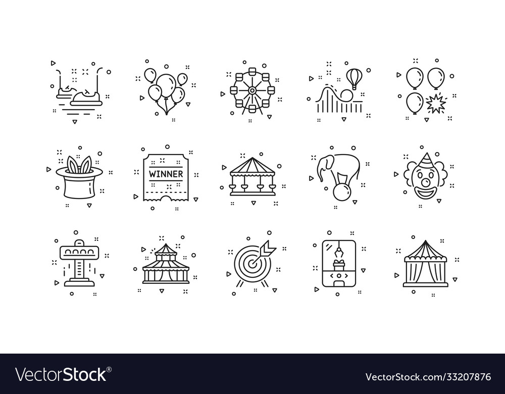 Amusement park line icons carousel roller Vector Image