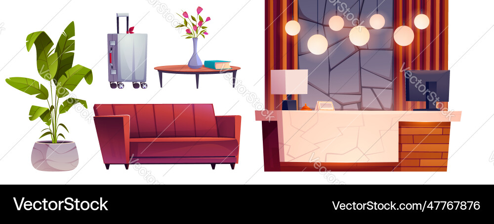 Cartoon set of hotel lobby design elements Vector Image