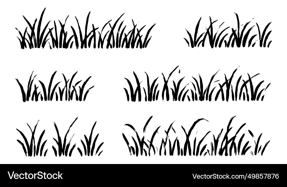 Grass doodle ink brush sketch set hand drawn Vector Image