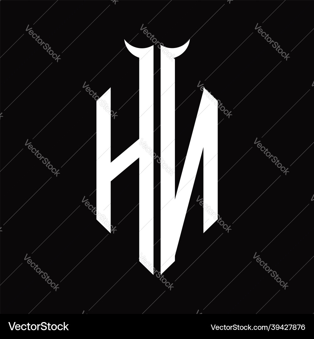 Hn logo monogram with horn shape isolated black Vector Image