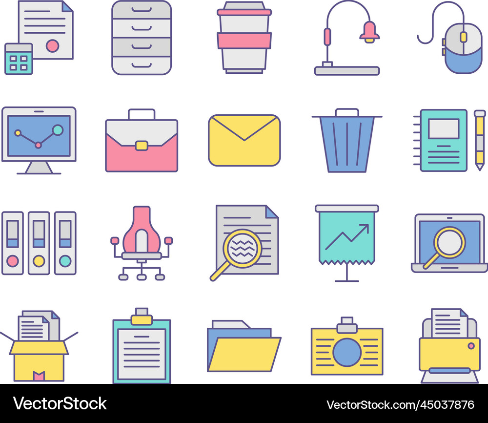 Icons set of office Royalty Free Vector Image - VectorStock