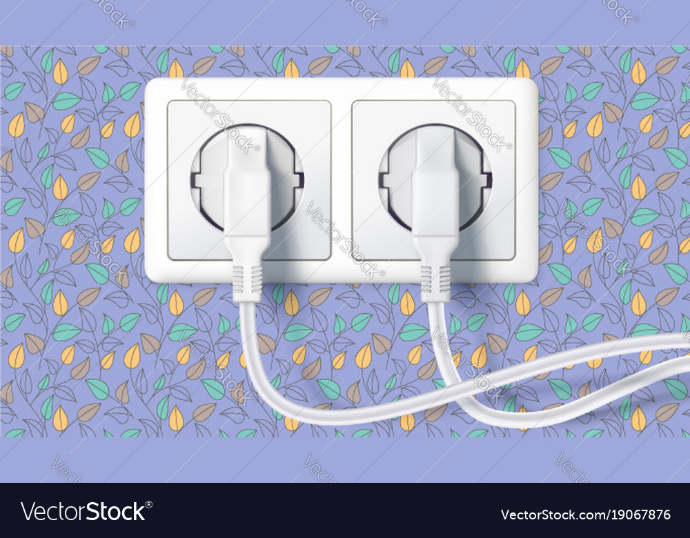 Two white plug inserted in a wall socket Vector Image