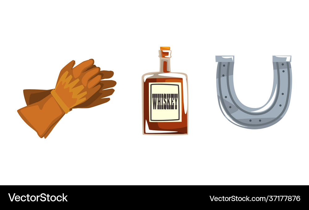 Wild west symbols set silver horseshoe pair Vector Image