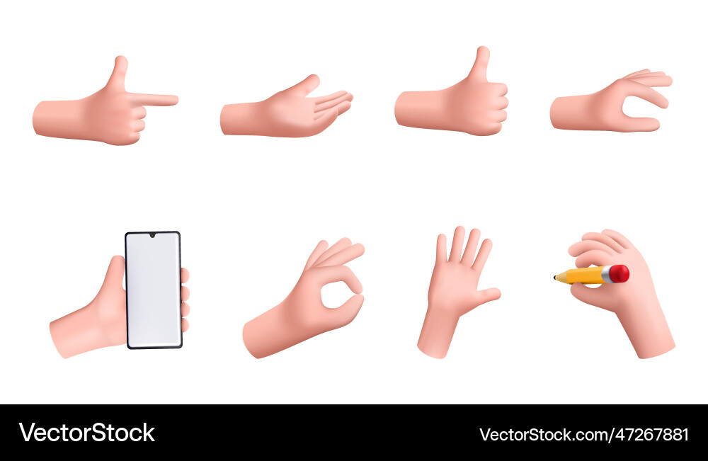 3d hands realistic cartoon gestures fingers Vector Image
