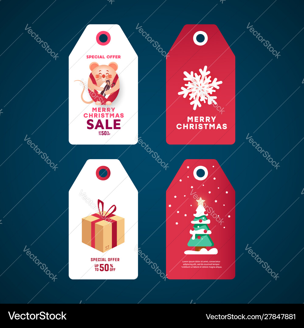 Christmas gift tags set white stickers with gift Vector Image