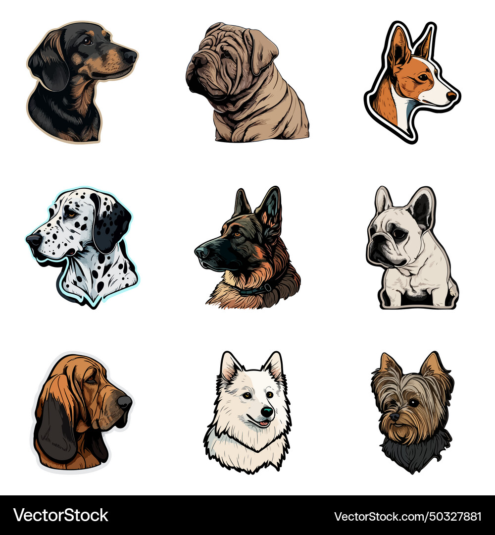 Dog stickers flat icon set isolated on white Vector Image