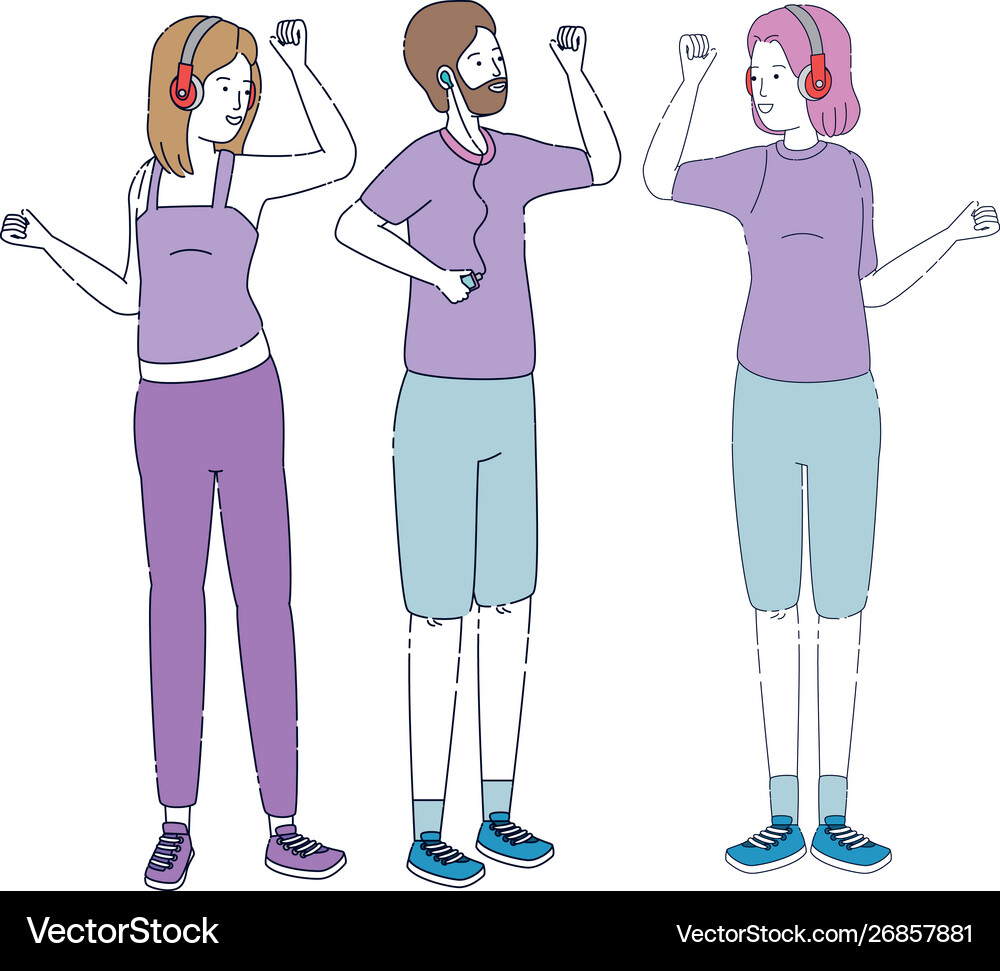 Group people listen music with player Royalty Free Vector