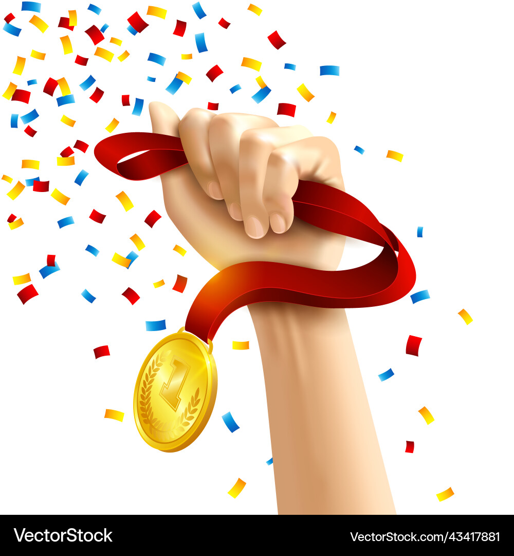 Hand holding winners medal award Royalty Free Vector Image