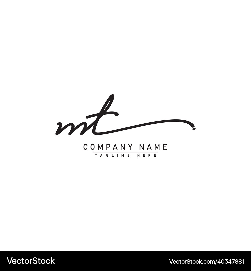 Initial letter mt logo - handwritten signature Vector Image