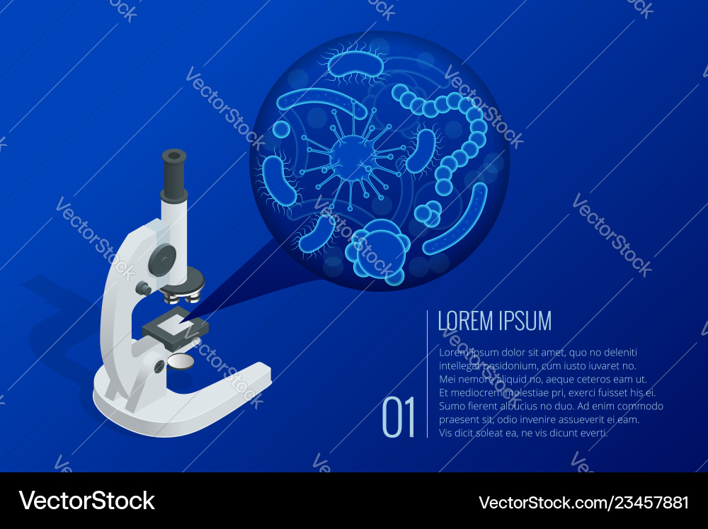 Isometric laboratory lens of microscope and Vector Image
