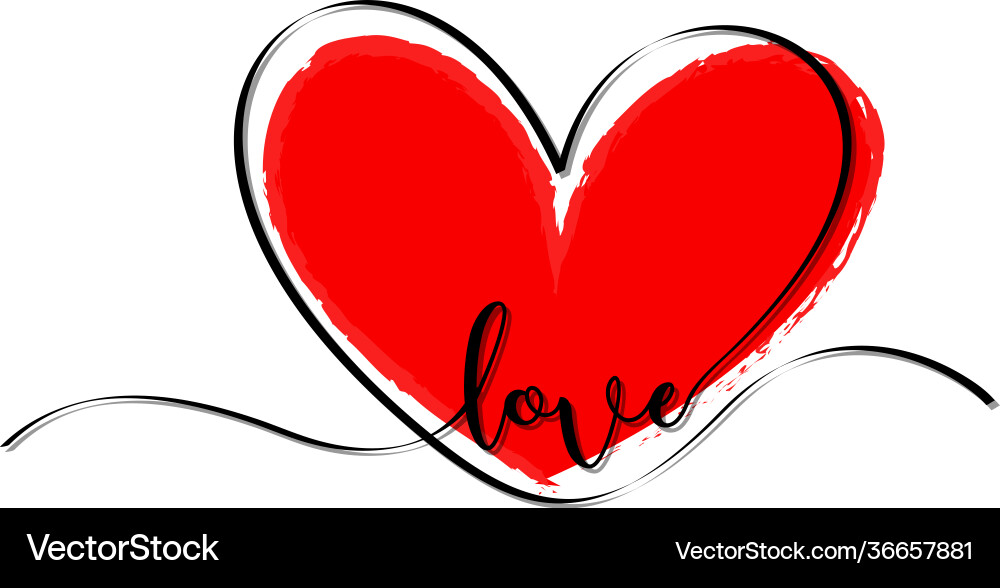 Red heart hand drawn with love font Royalty Free Vector