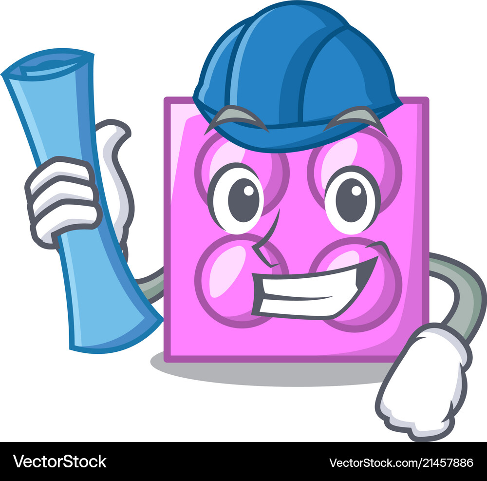 Architect toy brick character cartoon Royalty Free Vector
