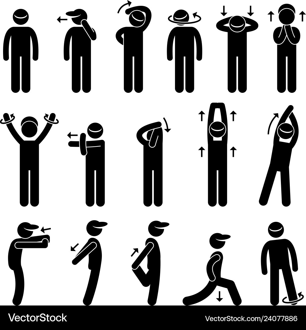 Body stretching exercise stick figure pictogram Vector Image