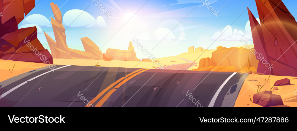 Desert road landscape cartoon background Vector Image