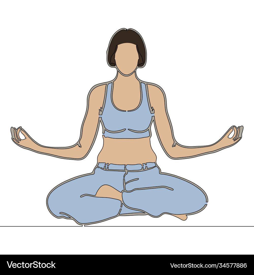Flat continuous line woman meditating relaxation Vector Image