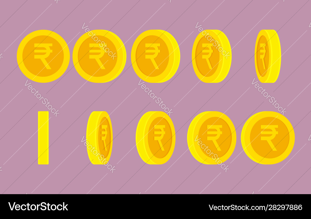 Indian rupee coin rotating animation sprite sheet Vector Image