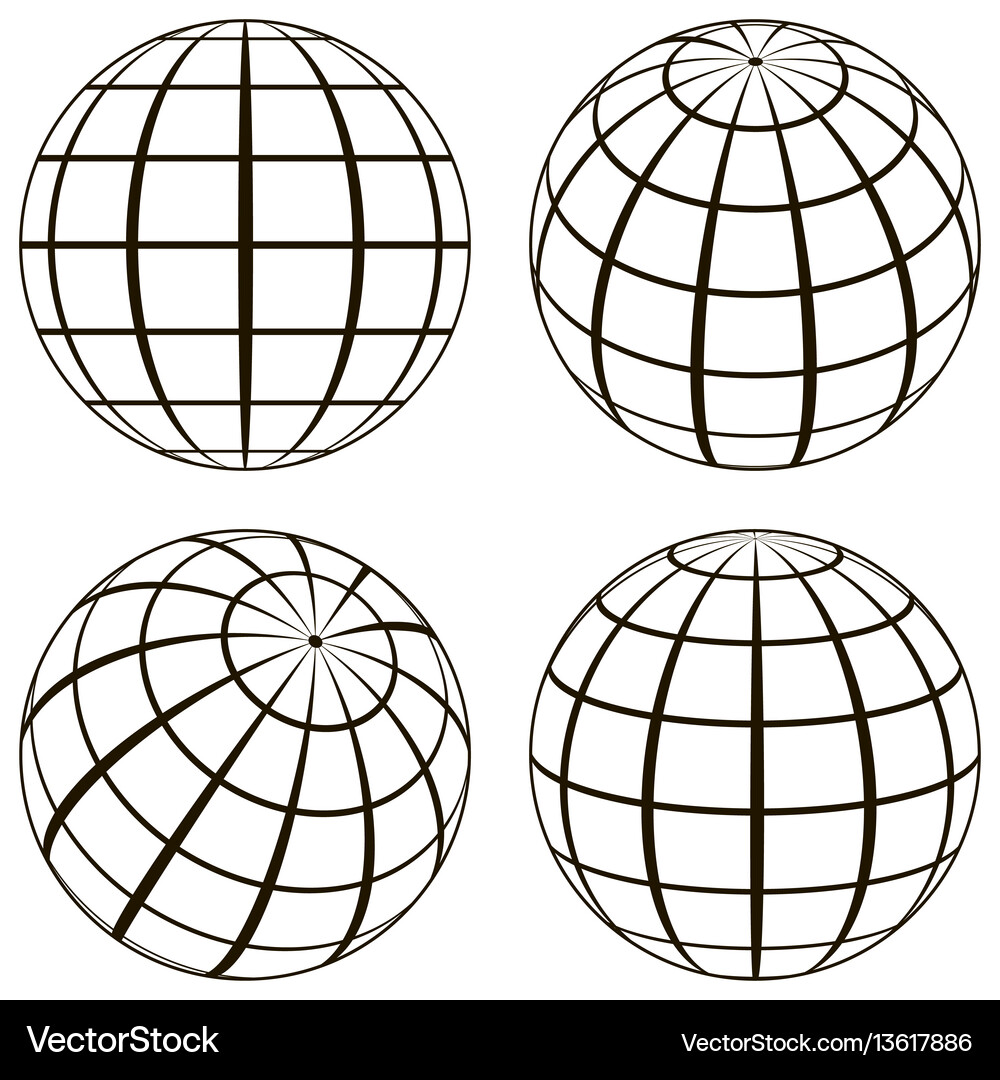 Set globe technical picture contours of Royalty Free Vector