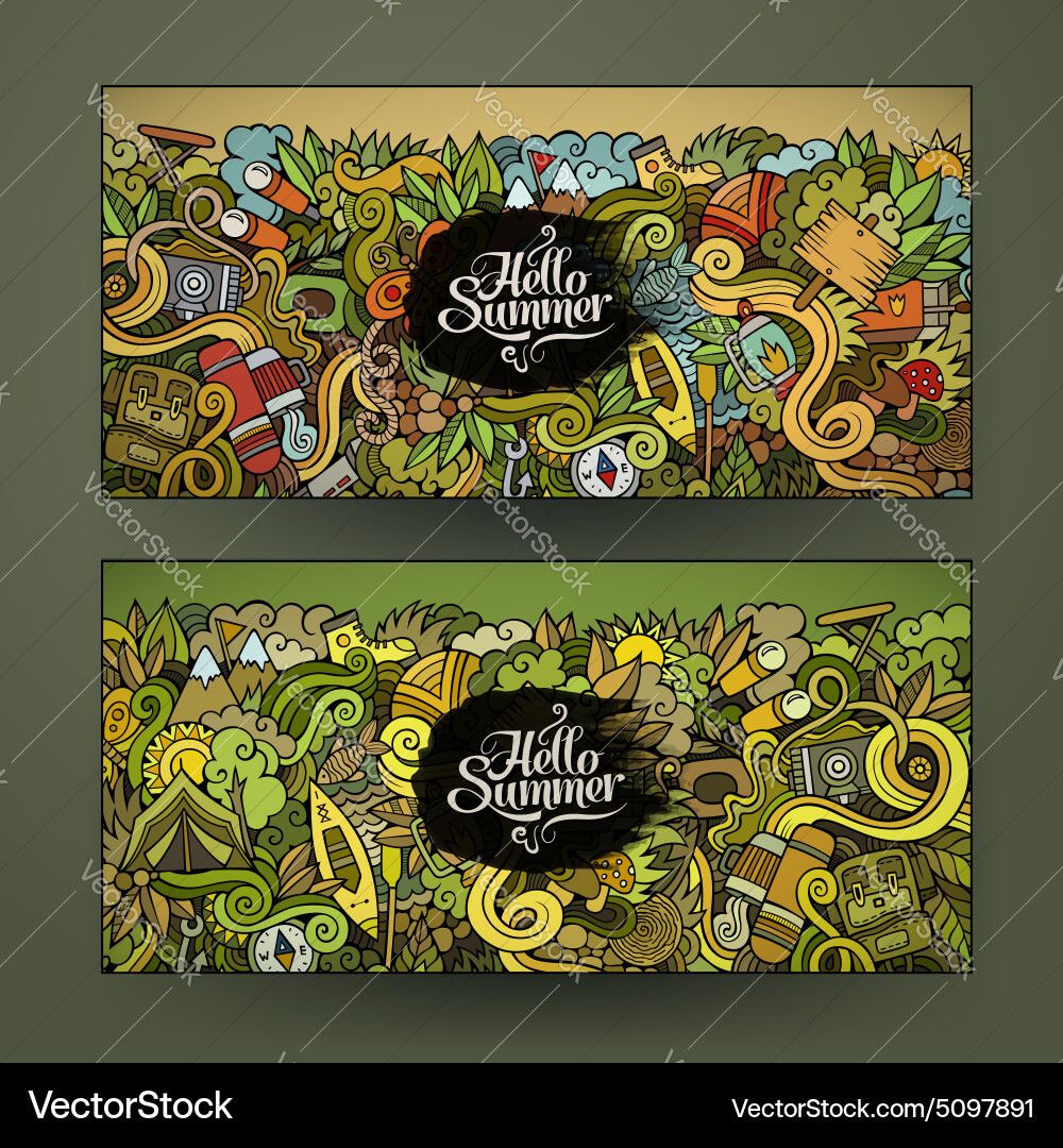 Banner templates set with doodles camping theme Vector Image