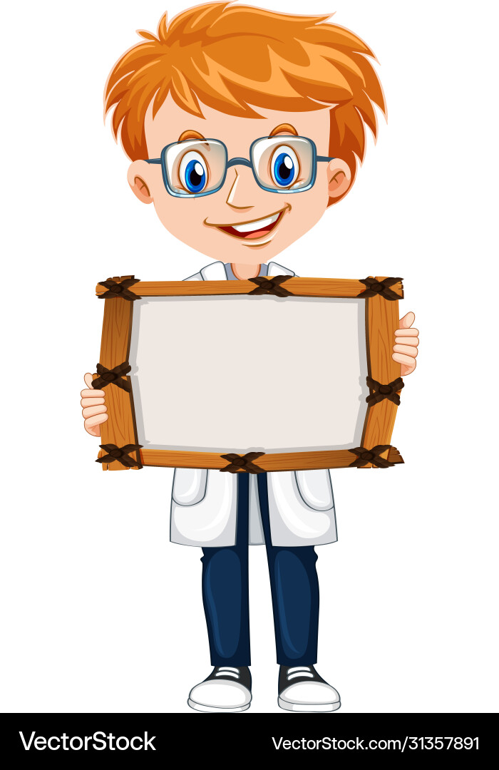 Blank sign template with cute boy on white Vector Image