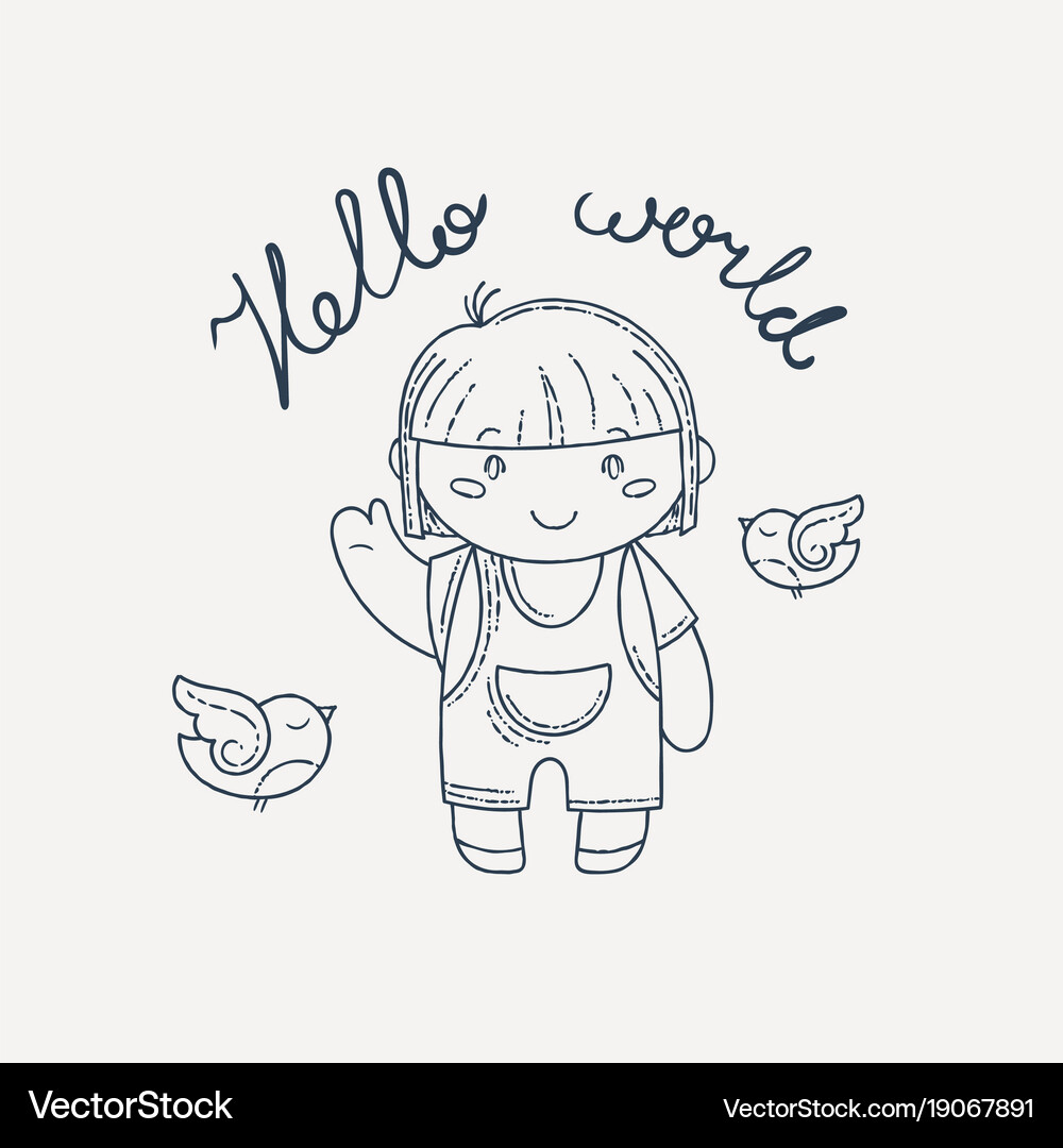 Cute and happy boy say hello Royalty Free Vector Image