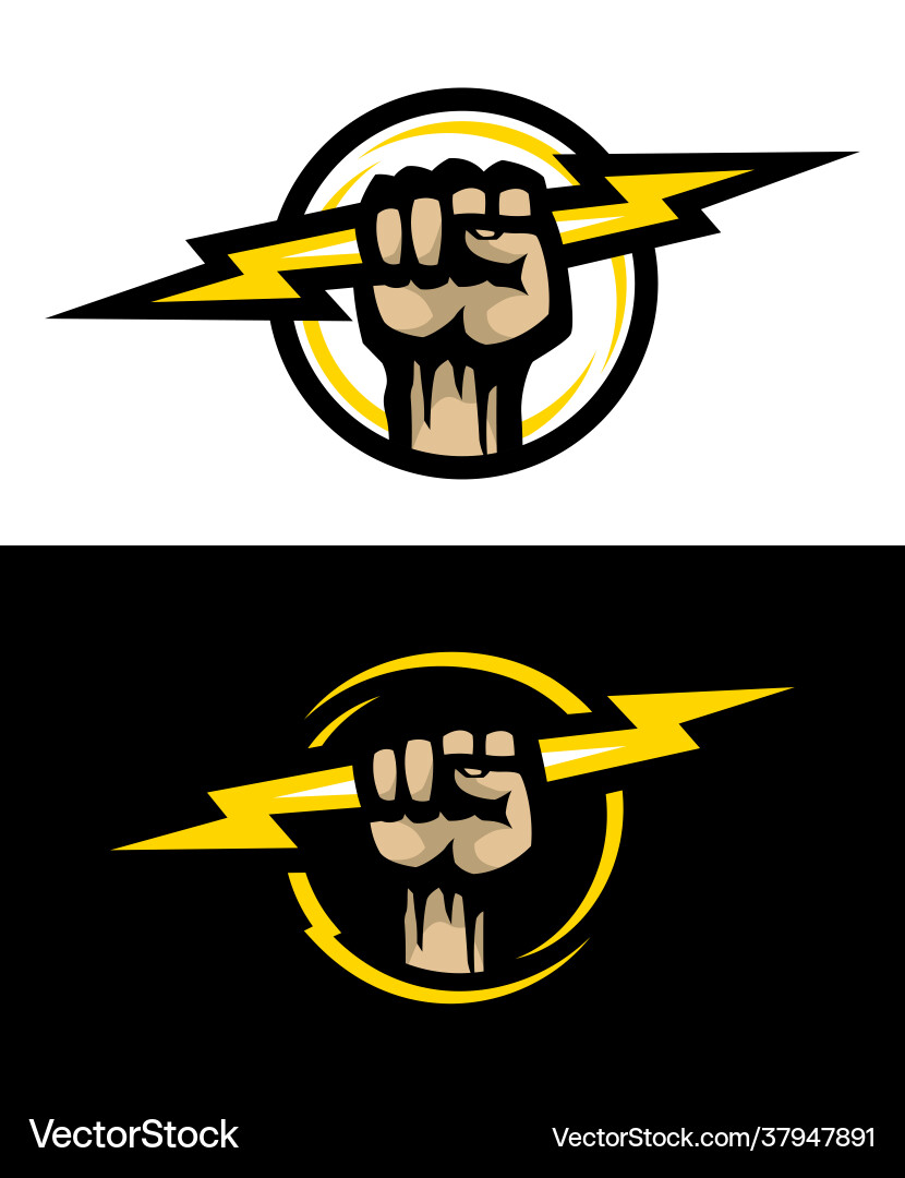 Hand holds lightning logo on dark and light Vector Image