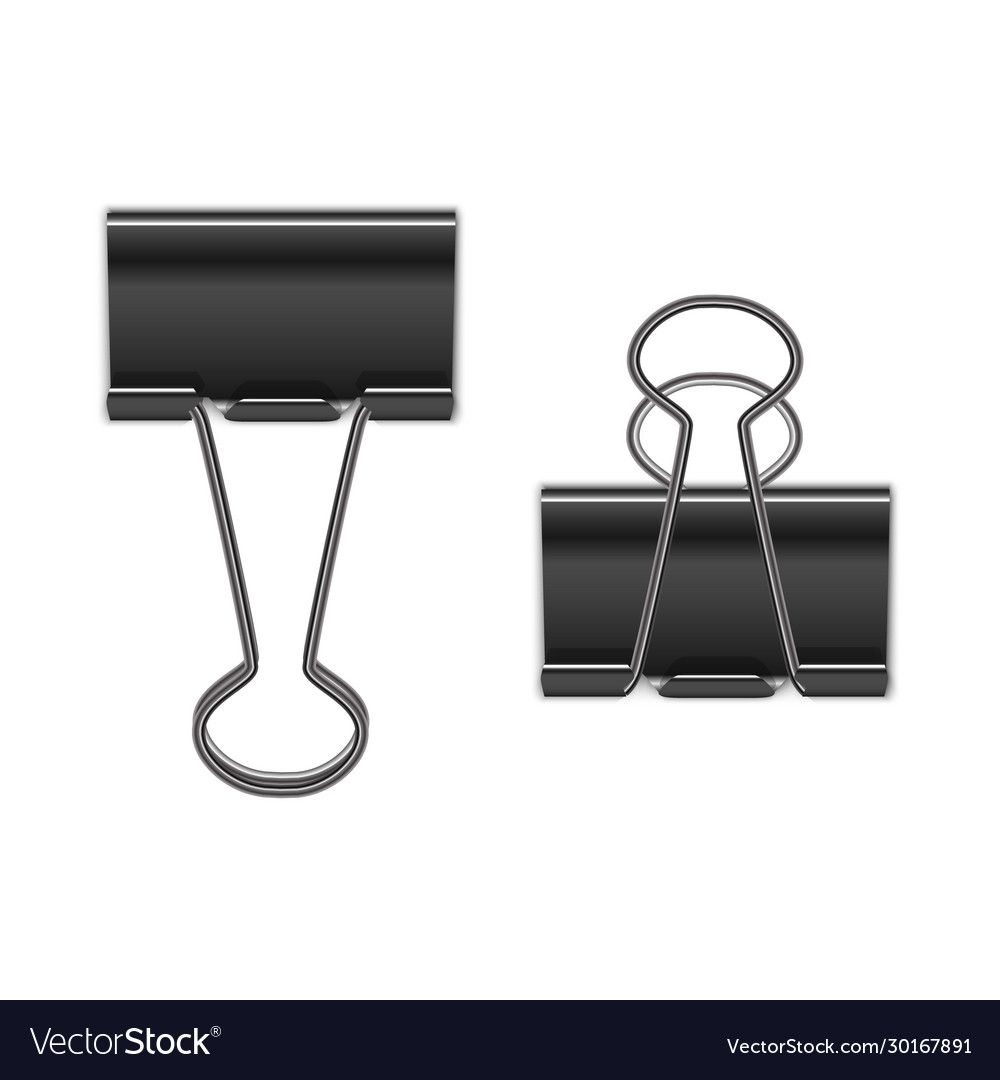 Realistic 3d detailed black binder clip set Vector Image