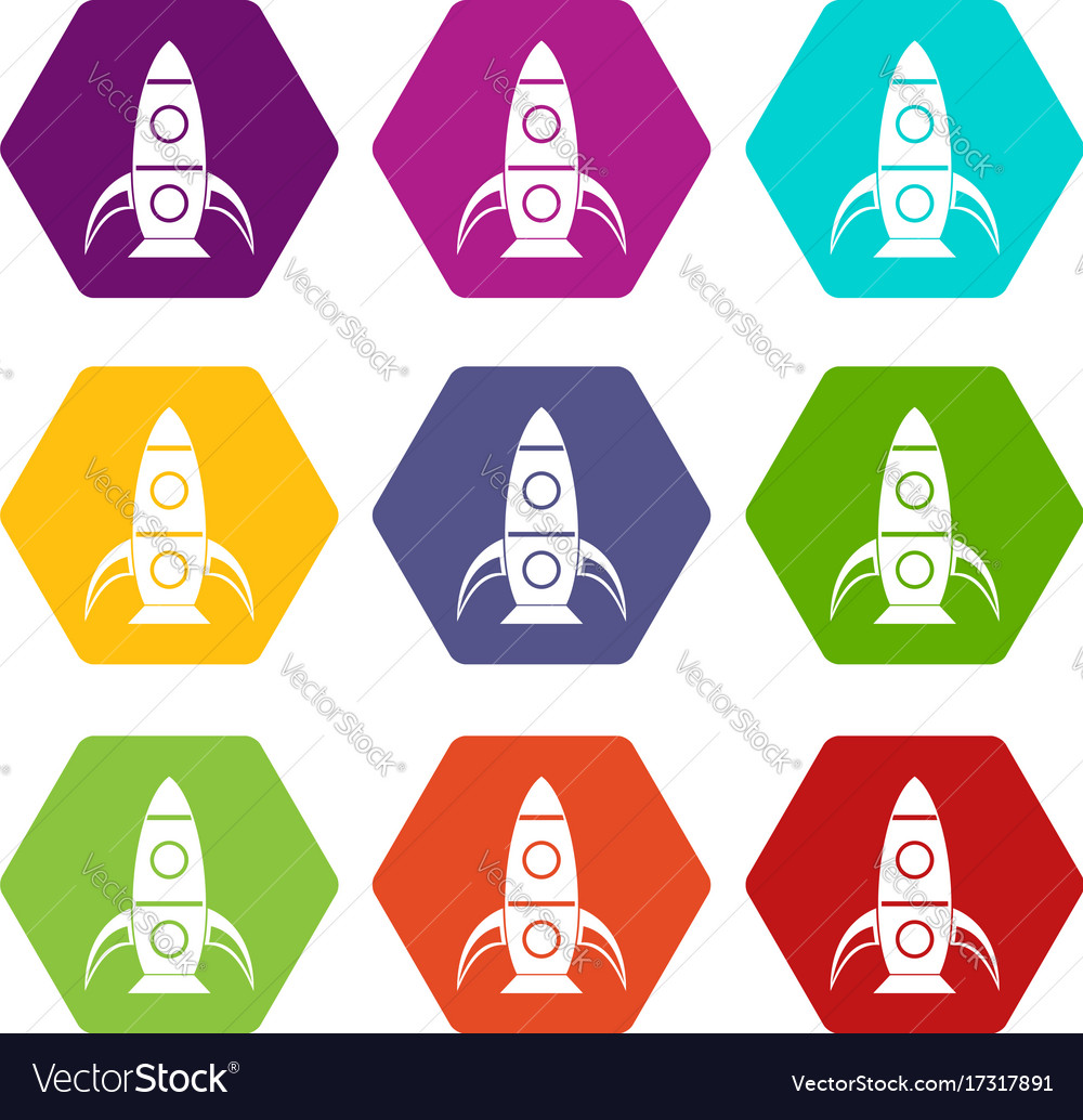 Rocket icon set color hexahedron Royalty Free Vector Image